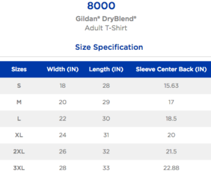 Dri fit Tee Size Chart – Autism Society of Texas